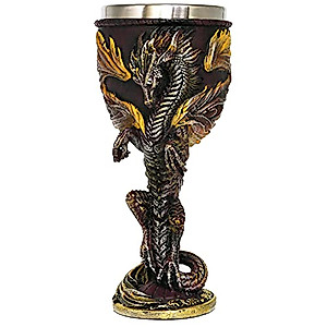 alikiki Medieval Flame Dragon Wine Goblet - Fantasy dungeons and dragons Wine Chalice - 7oz Stainless Steel Cup Drinking Vessel -Ideal Novelty Gothic Father Day Gift Party Idea