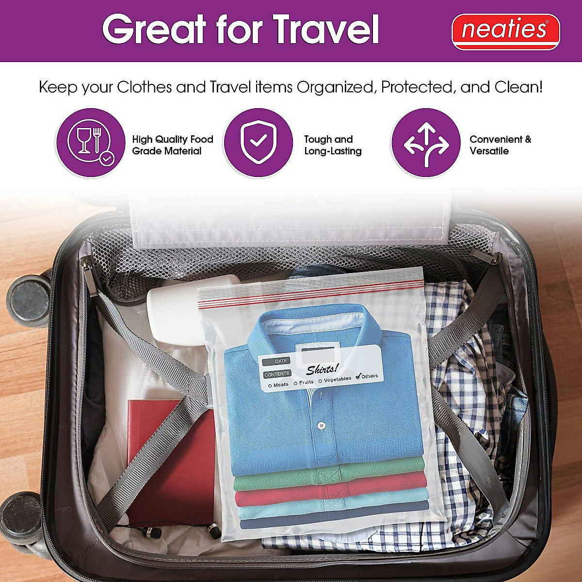 Neaties Heavy Duty 2 Gallon Double Zip Lock Bags for Kitchen or Storage, Food Storage Freezer Slider Bags 13"x16", 100pcs