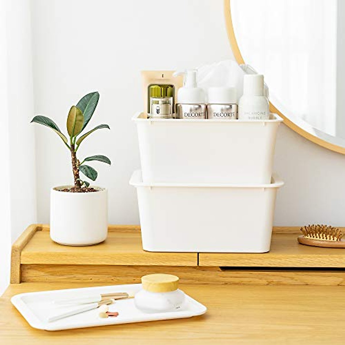 Lunmore Small Storage Box Bin Container Cube Organizer Set Stackable Storage Basket Shelf Organizer Pack of 3