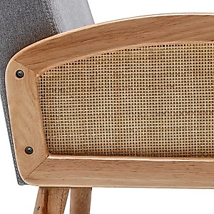 KVK Mid Century Modern Accent Chair, Upholstered Chairs with Bamboo Knitting and Solid Wood Legs, Comfy Linen Fabric Armchair for Club, Living Room, Reading Room, Bedroom, Gray (WJHM-079GR)