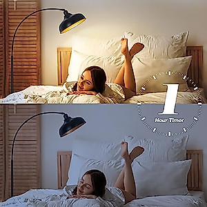 Arch Floor Lamps with Remote - Dimmable Floor Lamp 70”, Black Tall Lamp with 360° Adjustable Hanging Metal Shade, Arc Lamps Floor Standing with 9W Bulb, Over Couch Lamps for Living Room, Foot Switch