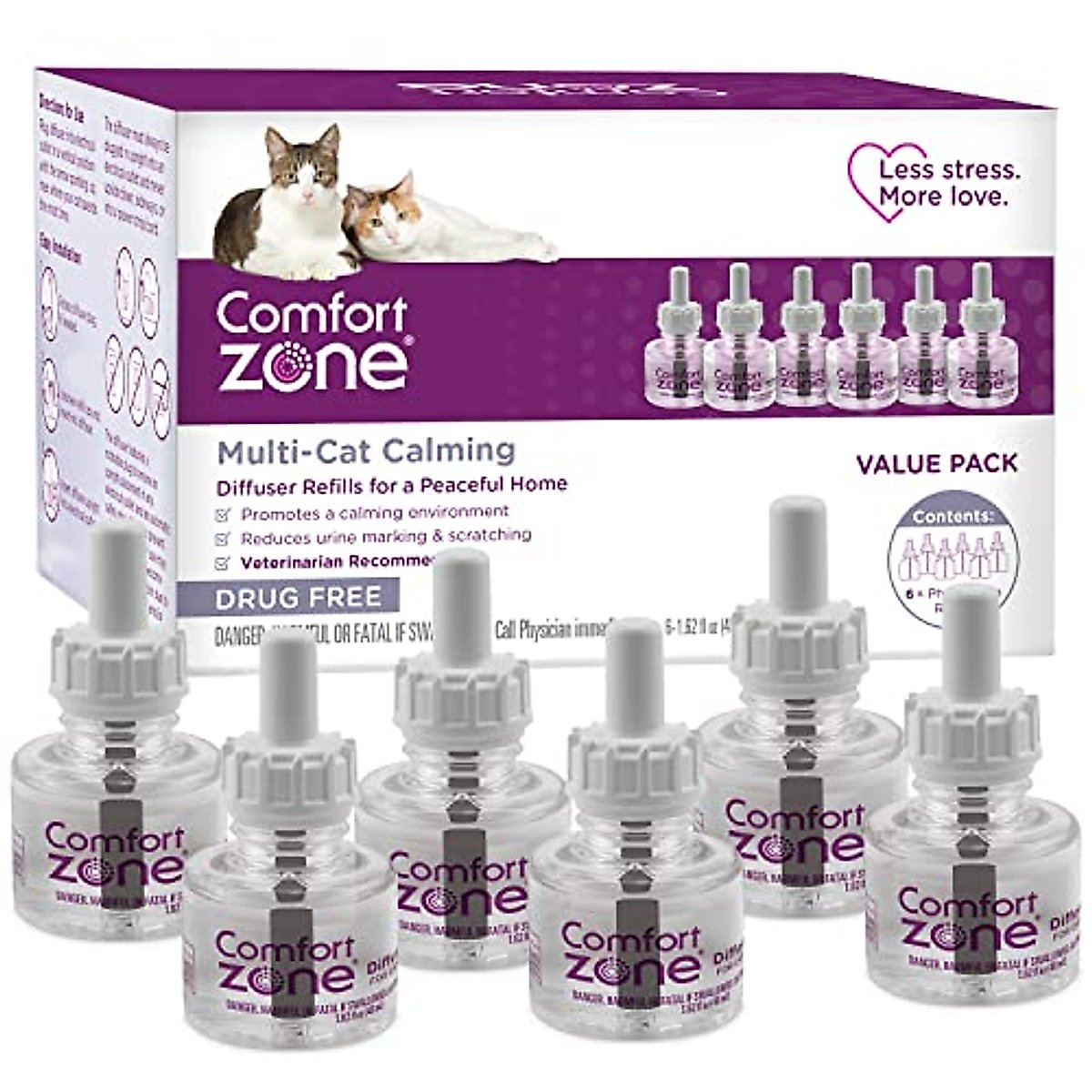Comfort Zone Multi Cat Calming Diffuser Refills Value Kit: 6 pack; Pheromones to Reduce Cat Fighting, Spraying & Scratching