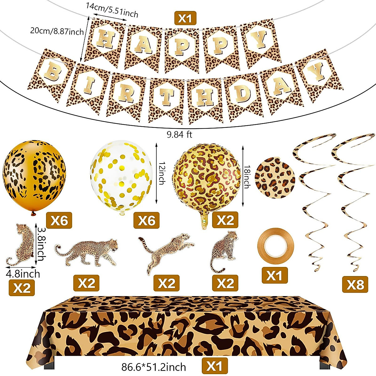 Civaner 25 Pieces Cheetah Happy Birthday Decorations Leopard Print Banner Leopard Balloons Leopard Print Plastic Tablecloth Cheetah Print Streamers for Boy Girl Baby Shower Supplies Decorations