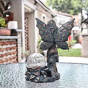QZVANLON Fairy Garden Statue - Resin Solar Angel Figurines Garden Outdoor Decorations with Solar Crackle Glass Globe Lights, for Lawn Yard Patio Porch, Ornament Gift