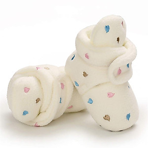 E-FAK Newborn Baby Cozy Fleece Booties with Grippers Winter Slippers Socks Soft Sole Stay On Infant First Walker Crib Shoes(00 Multi-colo&White, 0-6Months)