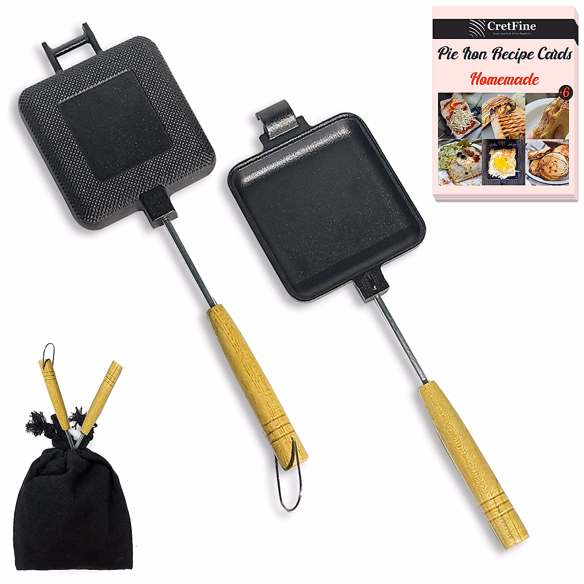 CretFine Cast Iron Pie Maker Breakfast Sandwich Maker Panini Grill Press for Stovetop Camping Handheld Pudgy Hobo Pie Toastie