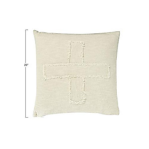 Creative Co-Op DF2389 Square Cotton Mudcloth Fringed X Pattern Pillow, Off-White