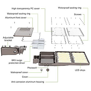 OPENLUX UL Listed 320W LED Parking Lot Light with Photocell 48000LM LED Shoebox Pole Lights Slip Fit Mount Flood Lights 5000K IP65 Outdoor Street Court Commercial Lighting AC 100-277V