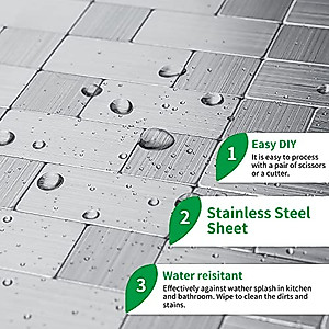 LK 10pcs Premium Self-Adhesive Metal Tiles - Peel and Stick Backsplash Tiles for Kitchen, 12"x12", Silver