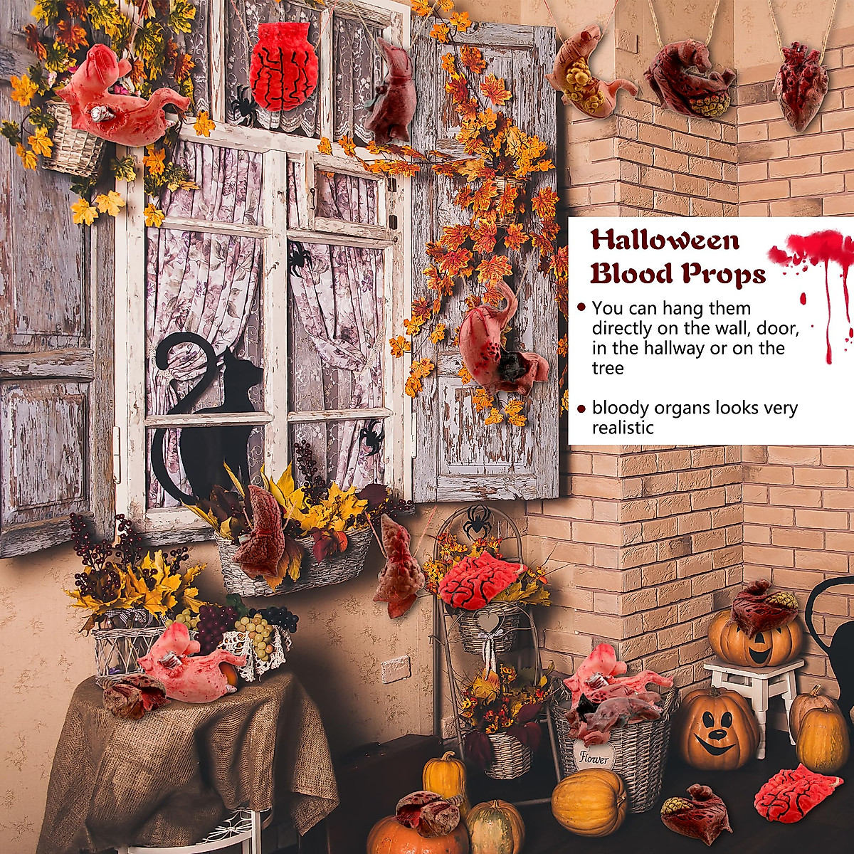 Cagemoga 10 Pieces Halloween Blood Body Parts Realistic Scary Fake Lung Liver Stomach Heart Brain Organs Props for Halloween Prank Props Haunted House Vampire Zombie Party Decorations