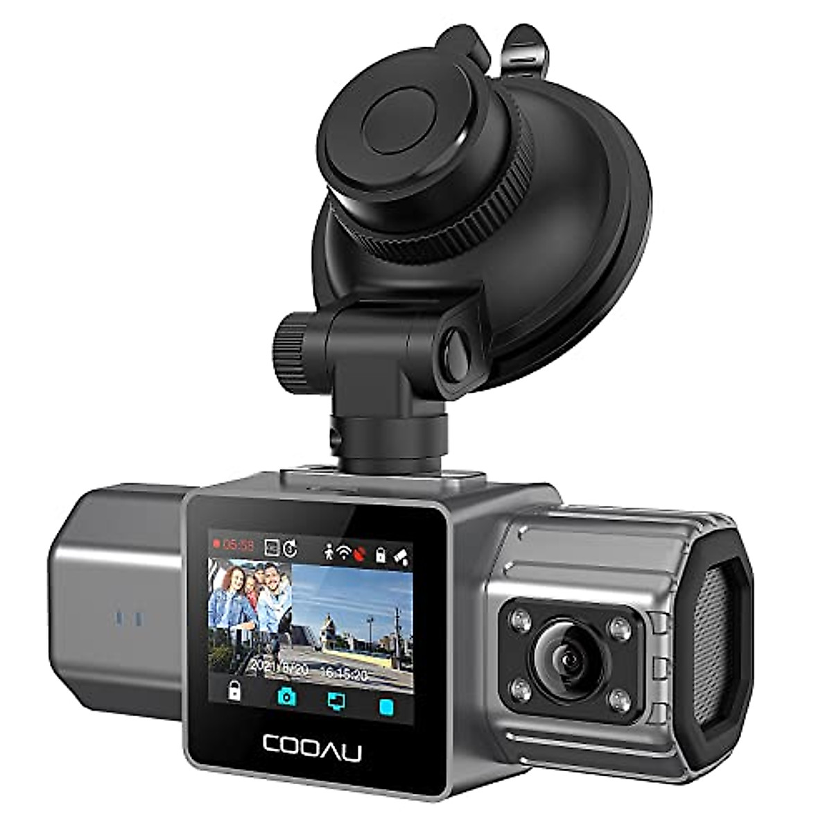 COOAU 2.5K Dual Dash Cam, Built-in GPS Wi-Fi, 1440P Dash Cam Front and Inside with Infrared Night Vision, Dash Camera with Parking Mode, Loop Recording， Support 256GB Max (D20S)