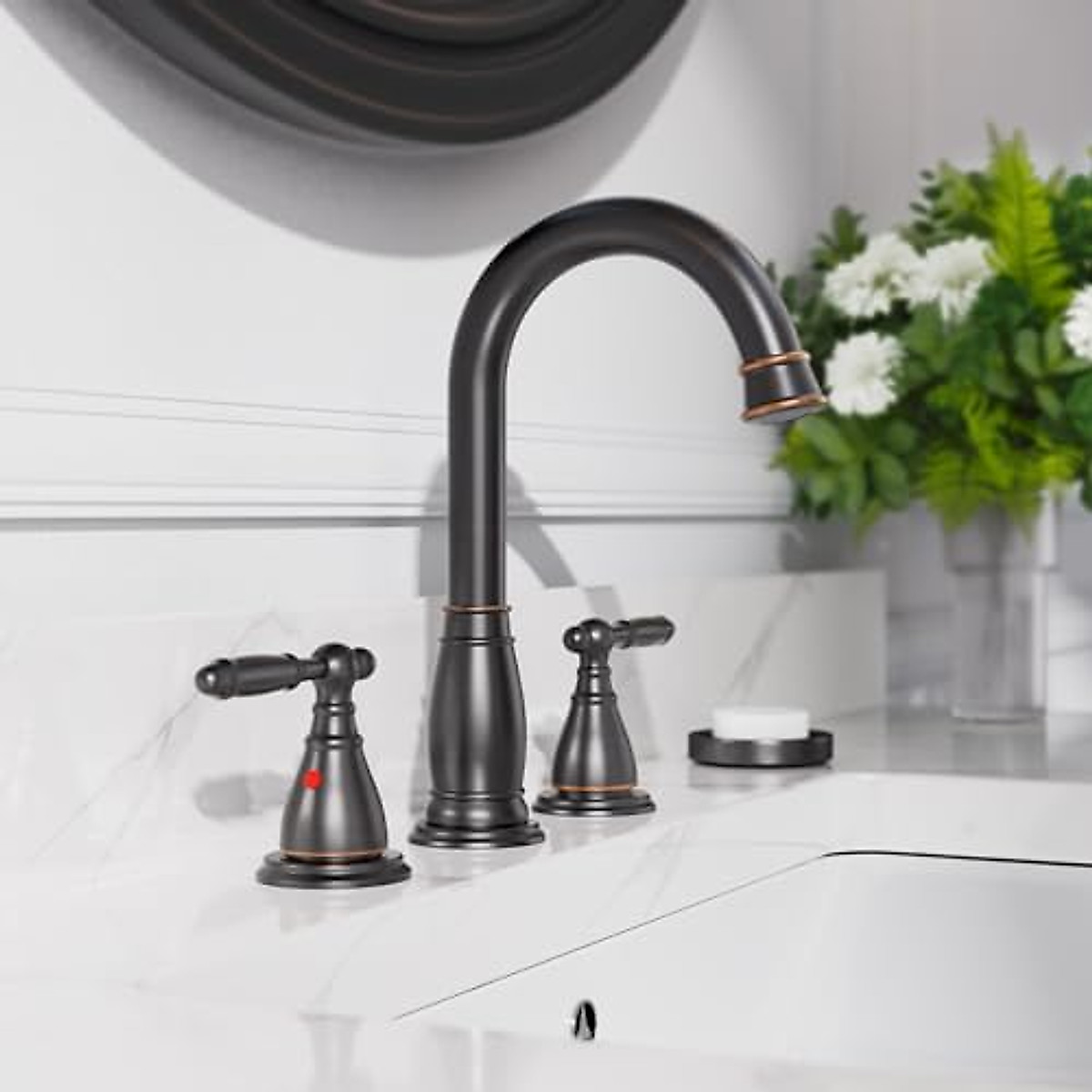 Phiestina 2-Handle 8 Inch 3 Hole Oil Rubbed Bronze Widespread Bathroom Faucets, with Valve and Metal Pop-Up Drain, WF017-4-ORB