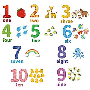 Large Number Wall Decals Stickers Educational Learning Wall Sticker Animal Arabic Numbers 1-10 Vinyl Counting Decals Peel and Stick Removable for Children Kids Toddlers Classroom Playroom Daycare