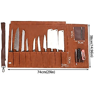 Knife Bag,Canvas Chef Knife Roll Bag,Chef Knife Case Roll Bag,Chef Knife Case Roll Bag With 10 Slots Plus 3 Zipper Pockets, Carry Handle & Shoulder Strap Chef Knife Bag For Men Culinary Traveling.