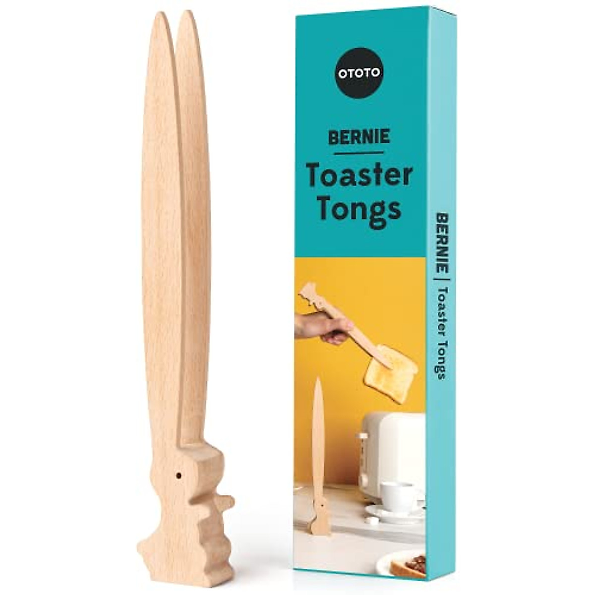OTOTO Bernie Bunny Toaster Tongs - Rabbit Toast Tongs, Wooden Tongs For Toaster, Wooden Toaster Tongs - Multipurpose Mini Tongs For Appetizers, Wood Utensils & Cute Kitchen Gadgets