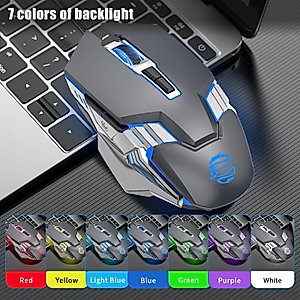 SHUNJINRUN Bluetooth Mouse, Rechargeable Wireless Mouse with 7 Buttons, RGB, 3 Modes, Ergonomic Computer Mouse for Laptop, Mac, PC, Chromebook, iPad, Tablet etc. - Gray