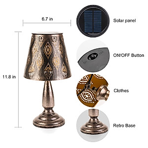 VZVXCC Solar Table Lamp Outdoor Waterproof-Large Rust Copper Metal Decorative Solar Garden Lights with Hollowed-Out Design,Cordless Solar Desk Lamp for Patio Garden Pathway Yard Decorations