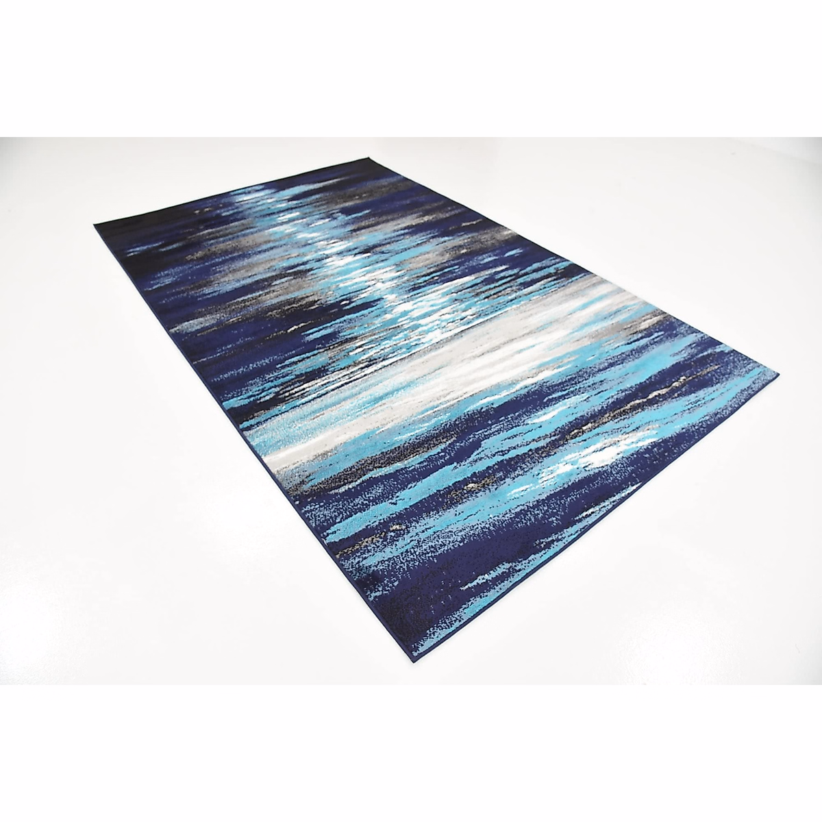 Unique Loom Metro Collection Abstract Water Modern Waves Seascape, Coastal, Nautical Area Rug, 4' 1" x 6' 1" Rectangle, Navy Blue/Ivory