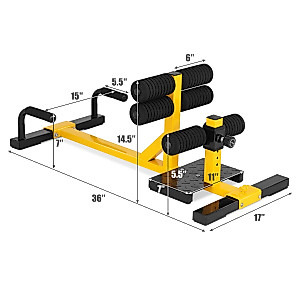 GYMAX Sissy Squat Machine, 3-in-1 Deep Sissy Squat Machine with Strap Circles & Adjustable Height, Perfect for Push-up, Sissy Squat & Abs Training, Workout Equipment for Home, Gym (Yellow)