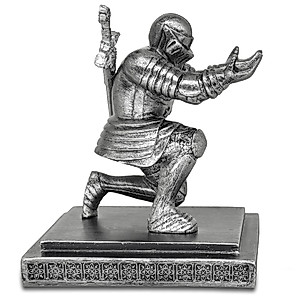 Knight Pen Holder with a Sword Kneeling Soldier Pencil Stand Desk Organizers Fancy Cool Medieval Gift for Men Dad Boyfriend Husband Son Office Home Decor