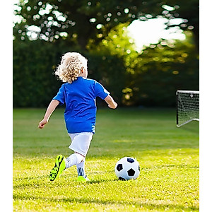 Morvat Kids Metal Poles Soccer Goal Set Portable Lightweight Training Equipment Backyard & Indoors Premium 48”x30” Net + 2 Size Soccer Balls + Ball Pump + Storage Bag – Color: Black & White