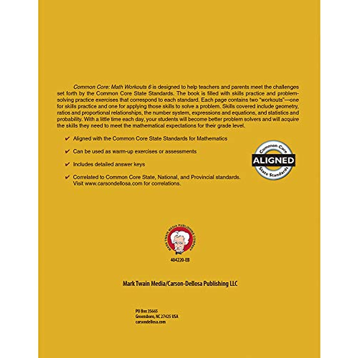 Mark Twain Common Core Math Workouts Resource Book, Grade 6, Ages 11 - 12, 64 Pages