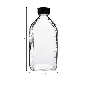 6 Ounce Clear Glass Graduated Oval RX Medicine Bottles wWith CapsCaps-6 Pack-Pharmaceutical Grade Product
