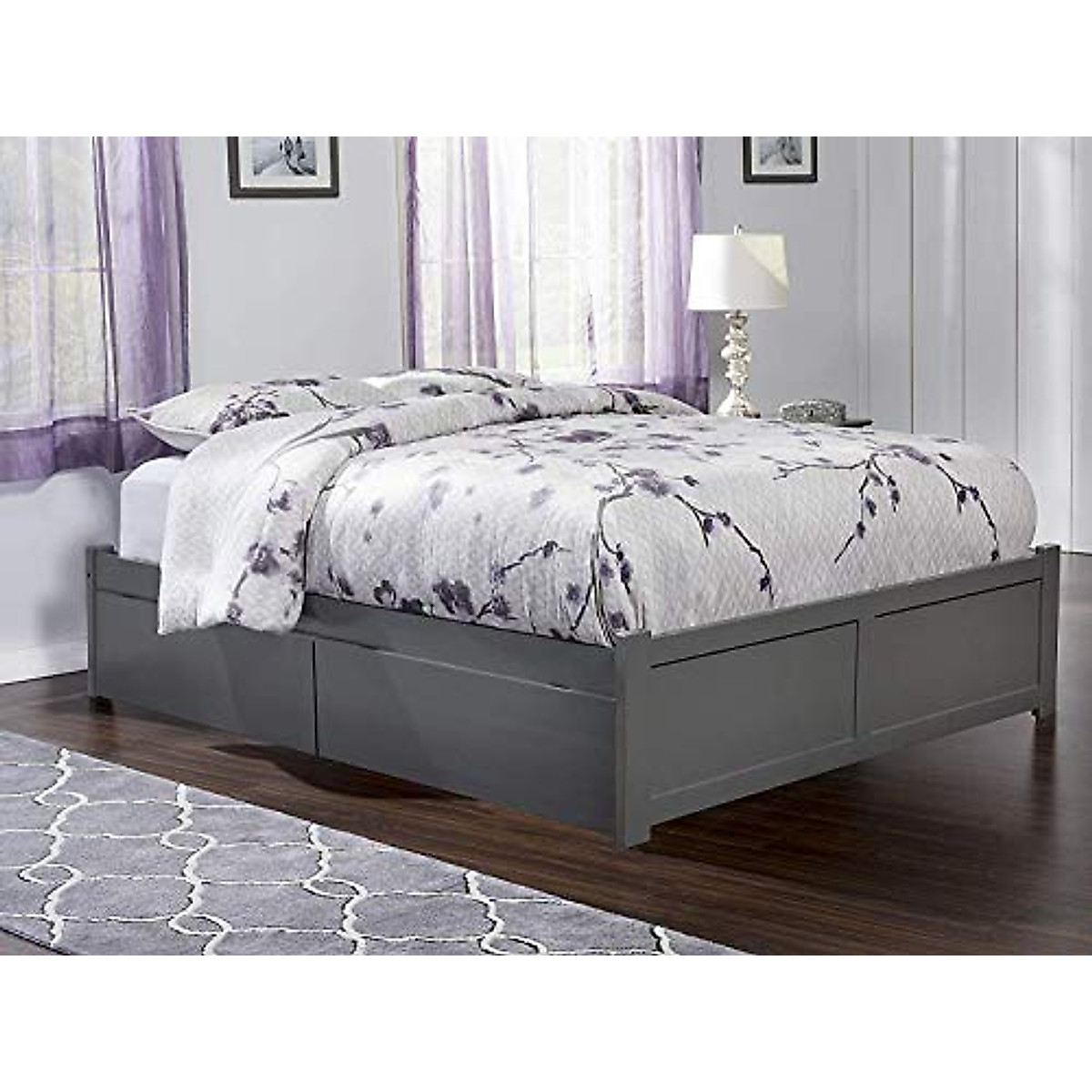AFI Concord Queen Size Platform Bed with Footboard & Storage Drawers in Grey