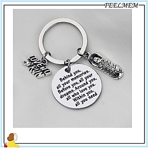FEELMEM Marathon Runner Gifts Running Keychain Cross Country Track Marathon Jewelry Marathon Running Gift Track Gift（silver）