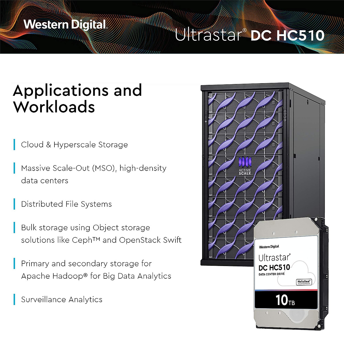 HGST WD Ultrastar DC HC510 10TB 7200 RPM SATA 6Gb/s 3.5" Helium Platform Enterprise Hard Disk Drive - HUH721010ALE604 (0F27606)