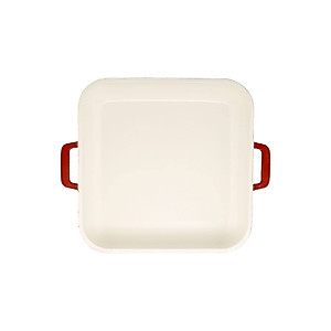 Heiss® Energy-Efficient Cast Aluminum Mini Square Grill Pan for Serving, 10 Ounce, 6" x 6", Red/White