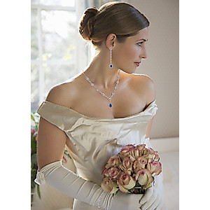 YADOCA Wedding Bridal Jewelry Set For Women Silver Prom Costume Jewelry Sets Rhinestone Crystal Teardrop Necklace Earrings Bracelet Bridesmaid Jewelry Accessories Blue