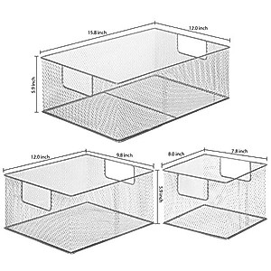 MyGift Modern Silver Metal Wire Basket Pantry Storage Small Organizer Bins, 3-Piece Set