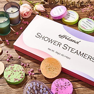 Effiland Aromatherapy Shower Steamers and Soap Holder Set, 6-Pack Shower Bombs with Essential Oils,Bath Gift for Women and Men Relaxing, Lavender, Eucalyptus, Peppermint, Orange Self Care Shower Set