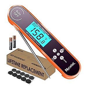 Nycetek Digital Cooking Thermometer, Accurate & Waterproof Instant Read Meat Thermometer with Backlit, Calibration, Probe, Food Thermometer for Kitchen, Grilling, Candy, BBQ, Oil Fry, Baking and More