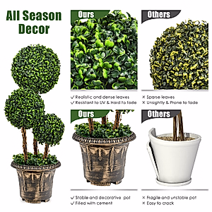 Goplus 2.5 Ft Artificial Boxwood Topiary Tree, Fake Greenery Plants Triple Ball Tree, Leaves & Cement-Filled Plastic Flower Pot Decorative Trees for Home, Office, Indoor and Outdoor Use