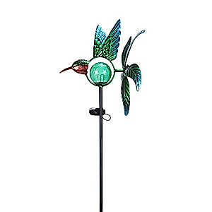 Hummingbird Solar Wind Spinner Outdoor - Solar Garden Stake Lights Cracked Glass Ball Waterproof Outdoor Hummingbird Decor Pathway Lights for Garden Patio Lawn (1 Pack)