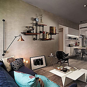 4 Tiers Industrial Pipe Shelving Wall Mounted,Rustic Wood Wall Shelf Storage Metal Floating Shelves Unit Bookshelf Hanging Wall Shelves for Farmhouse Kitchen Bar Bathroom Living Room Home Decor