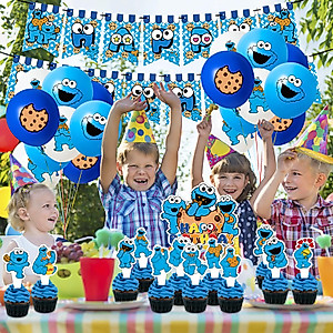 46 Pcs Cartoon Cookies Birthday Party Supplies Includes Happy Birthday Banner Cake&Cupcake Toppers Balloons for Boys Girls Baby Shower Monster Theme Party Decoration