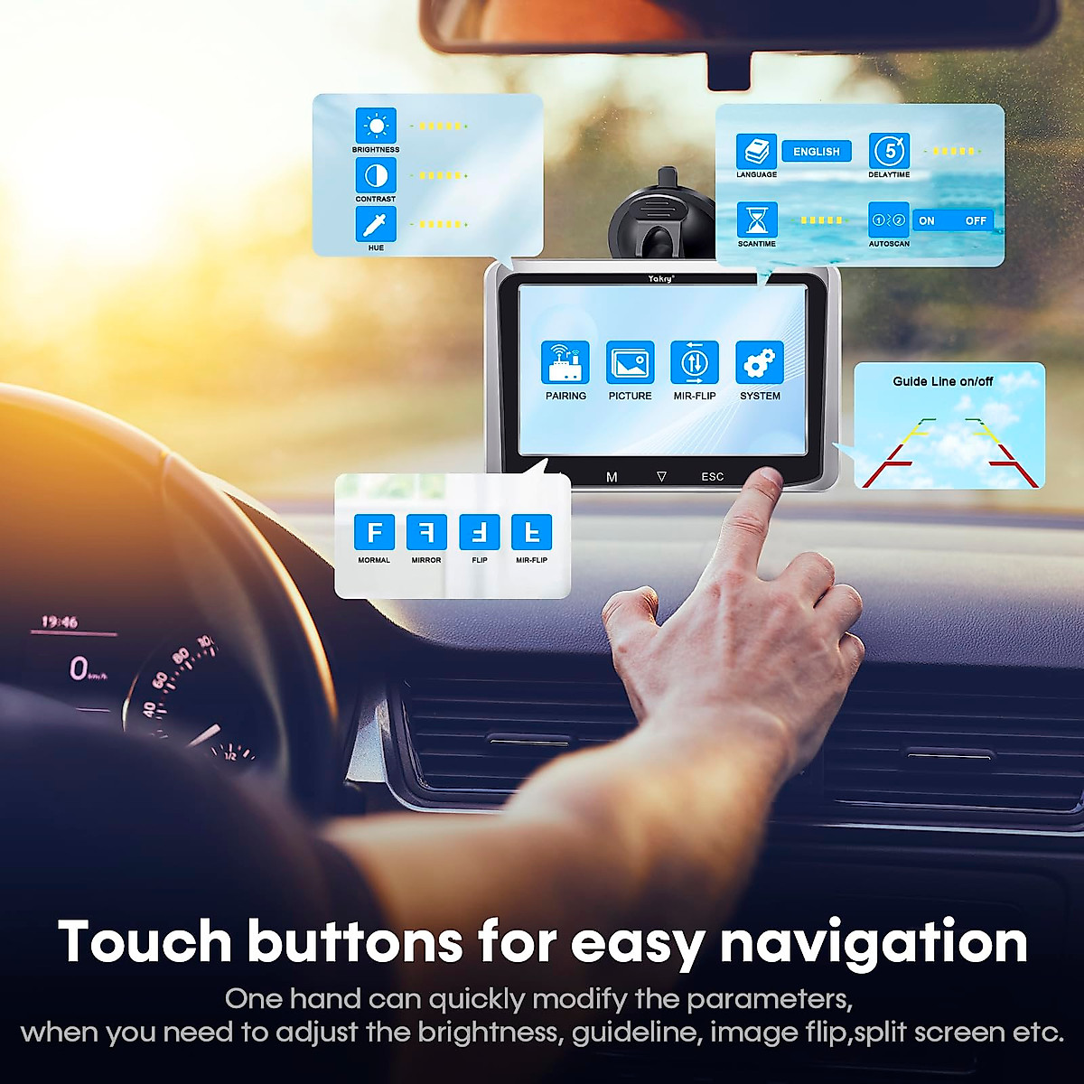 Wireless Backup Camera Easy Install: Touch Button 5 Inch HD 1080P Monitor - No Delay Digital Signal Reverse Cam with Color Night Vision for Car Truck Trailer Hitch - Yakry Y25