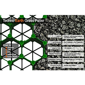 Techno Earth ( 1.9" Depth Permeable Grass Pavers for Your Grass Parking Lots, Access Roads, driveways, fire Lanes, RV and Boat Storage Pads - (Pack of 4-11 Sf) (Green)