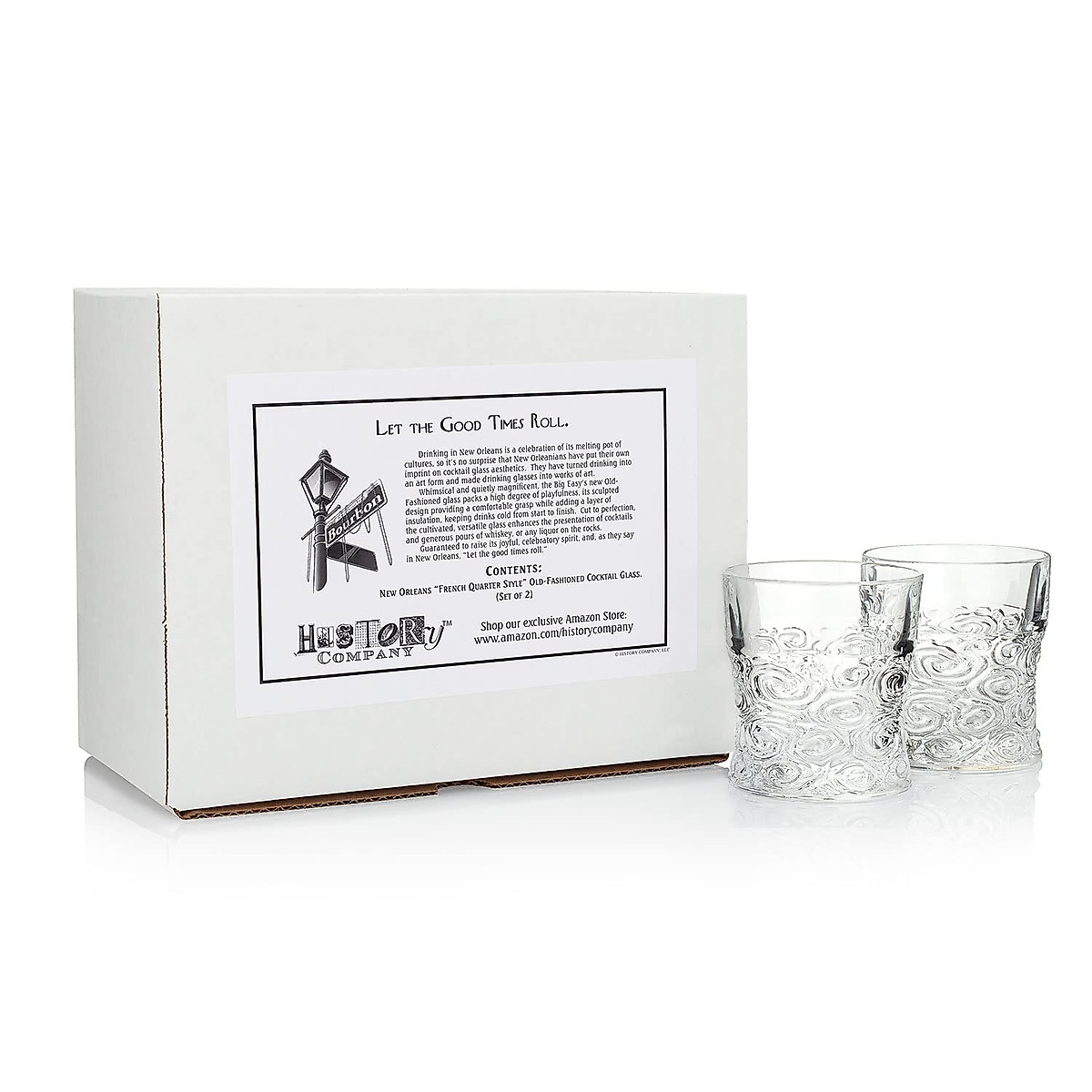 HISTORY COMPANY New Orleans “French Quarter” Old-Fashioned Crystal Cocktail Glass 2-Piece Set (Gift Box Collection)