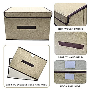 LELE LIFE Foldable Storage Box with Dustproof Lid and Handle, Foldable Storage Bin Collapsible Storage Organizer for Closet, Bedroom, Home, Beige