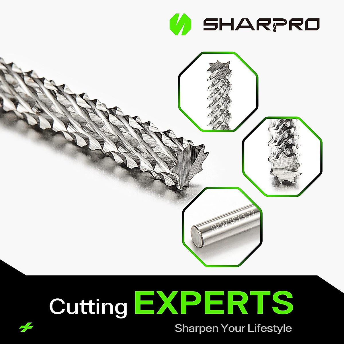 SHARPRO Tungsten Carbide Bur Die Grinder Drill Bit 1/8 Inch Shank and 1/8 Inch Cutting Dia. Milling Cutter for Dremel Bit Rotary Tools PCB Wood HDF Carbon Fiber and Hand-held Router Metal Grinding