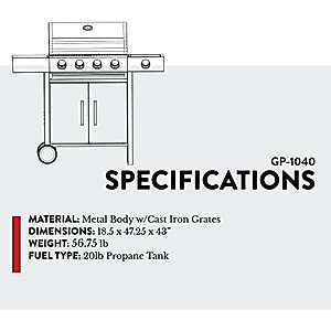 Gas One 4 Burner Gas Grill – Premium Propane Grill with Side Burner – Outdoor Grill Cabinet Style with Wheels - High-Temperature Paint Coating Gas BBQ Grill – Elegant and Luxurious Design