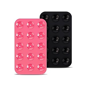 2pcs Silicone Suction Cup Phone Holders, Double Sided Suction Cup Multipurpose Rectangle Phone Suction Mount for Car Mini Suction Cup Mat for Mobile Power Mobile Phones (Black, Rose Red)
