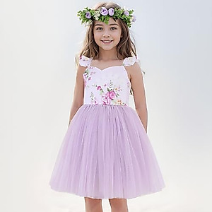 Flofallzique Purple Little Girl Dress Summer Toddler Tutu Birthday Fancy Party Girls Clothes(4T, Lavender)
