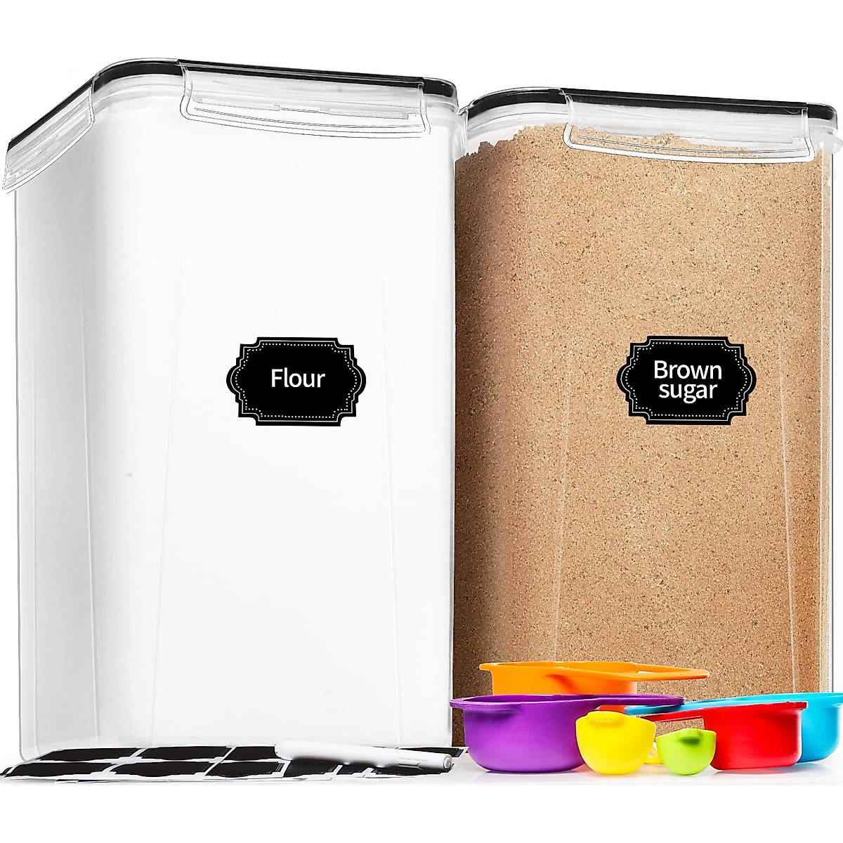 CEKEE Extra Large Food Storage Containers with Lids-6.5L |220 OZ| 2PCS Large Airtight Plastic Food Canisters for Flour, Sugar, Rice, Cereal & Pasta, Bulk Food Storage for Kitchen Pantry Organization