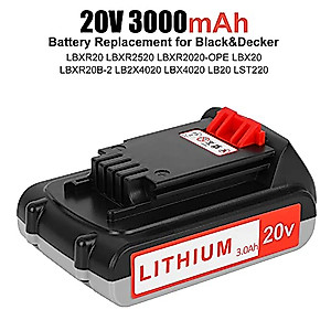 Yookoto Upgraded 2 Pack Replacement Black and Decker 20v Battery3.0Ah Compatible with Battery LBXR20 LB20 LBX20 LB2X4020-OPE LBXR20B-2 Cordless Power Tools