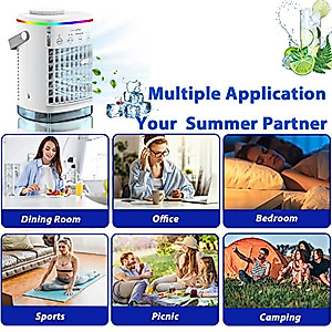 Portable Air Conditioner,4 IN 1 Effective Evaporative Personal Air Cooler with 4 Wind Speed&2 Cool Mist,Small Cold Air Fan with 2-8H timer&Colorful Nightlight for Room,Office,Desk,Camping (Blue)